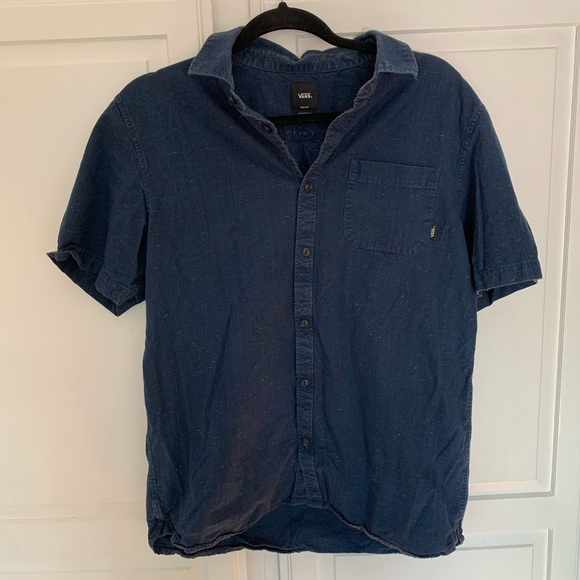 Vans | Shirts | Vans Button Up Short Sleeve Navy Blue Speckled White ...